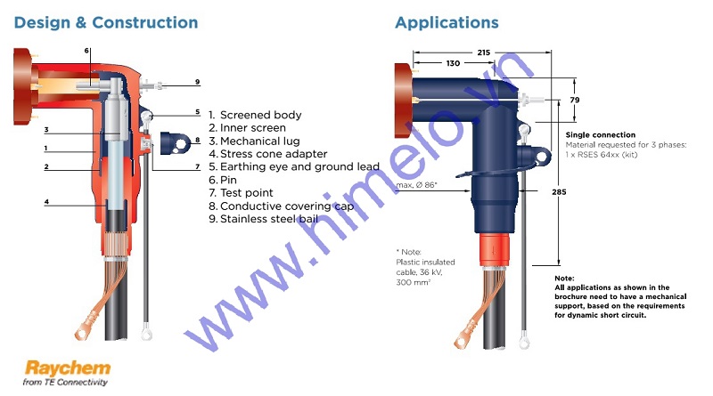 Đầu cáp Elbow Raychem 24kV-36kV 400A RSES 64XX